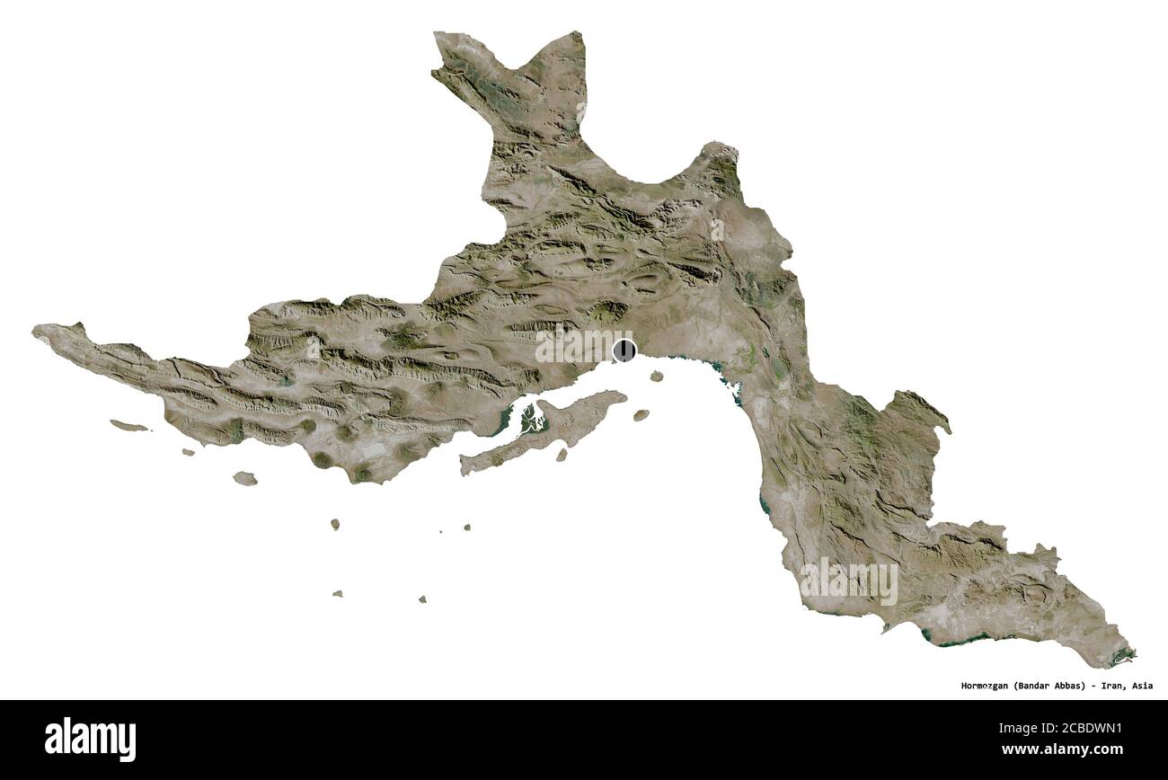 Shape of Hormozgan, province of Iran, with its capital isolated on ...