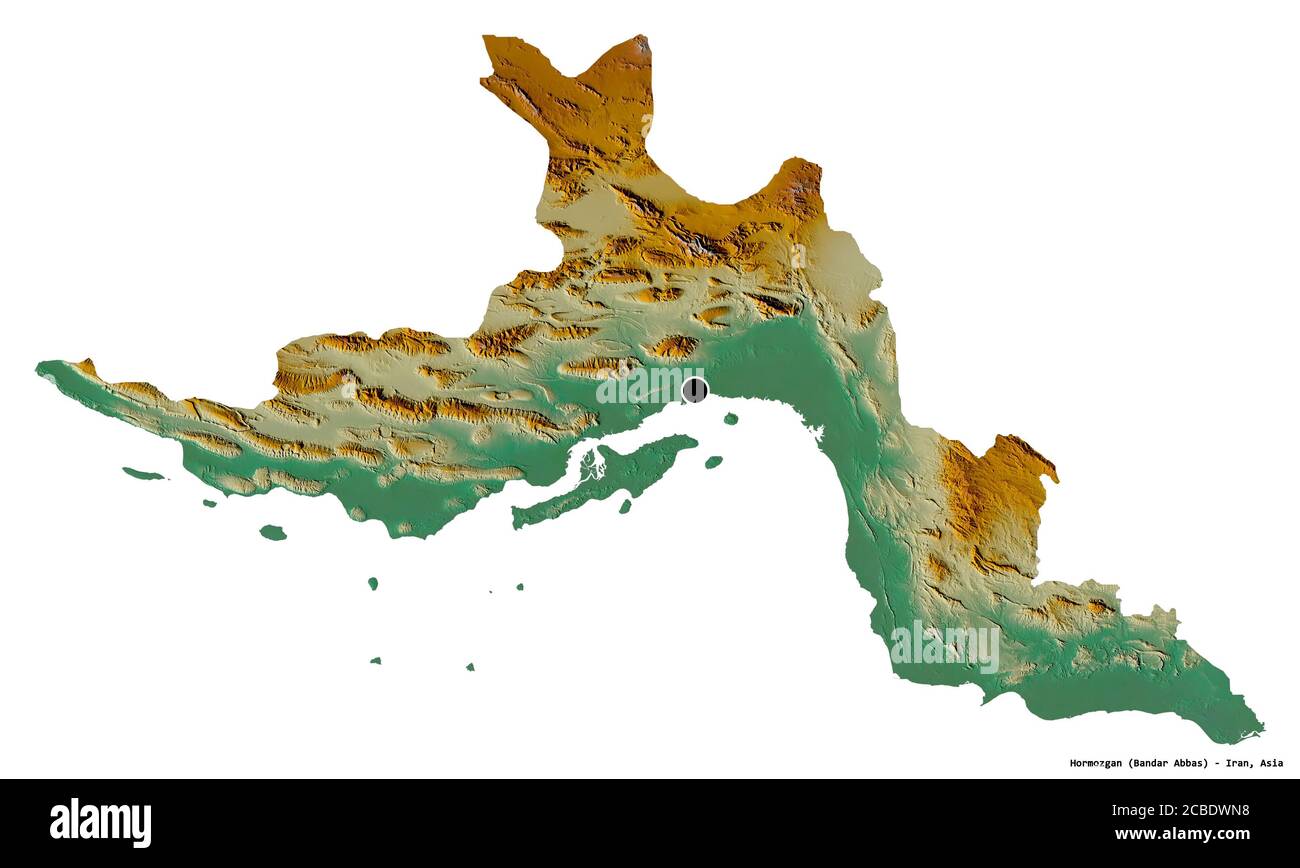Shape of Hormozgan, province of Iran, with its capital isolated on ...