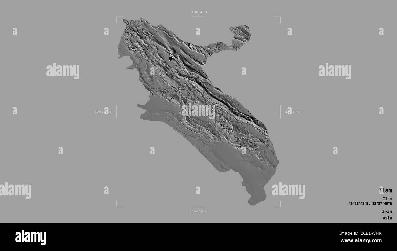 Area of Ilam, province of Iran, isolated on a solid background in a ...