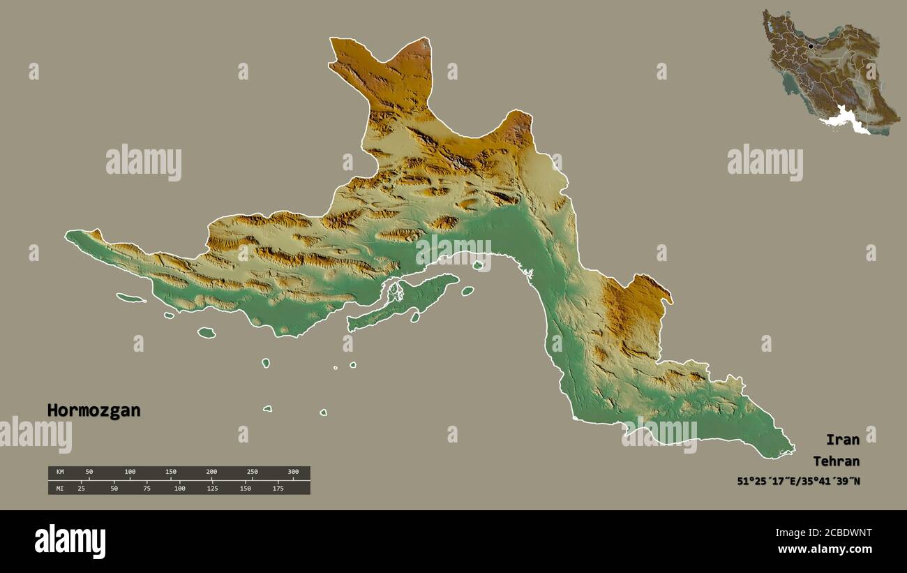 Shape of Hormozgan, province of Iran, with its capital isolated on ...