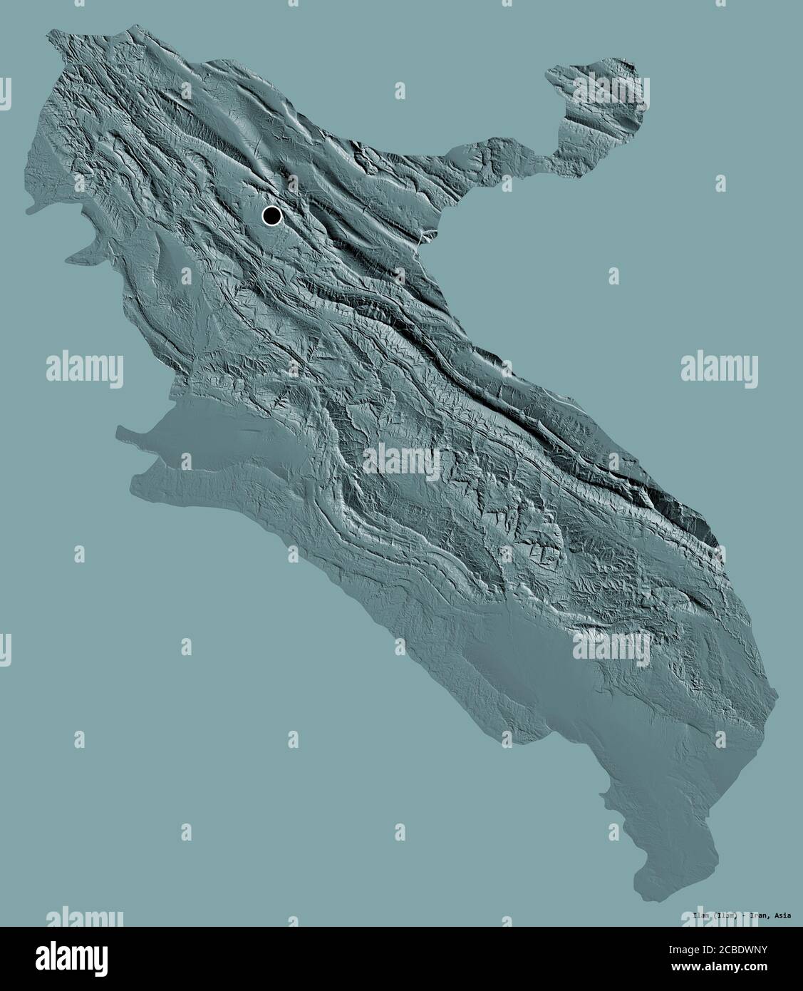 Shape of Ilam, province of Iran, with its capital isolated on a solid ...