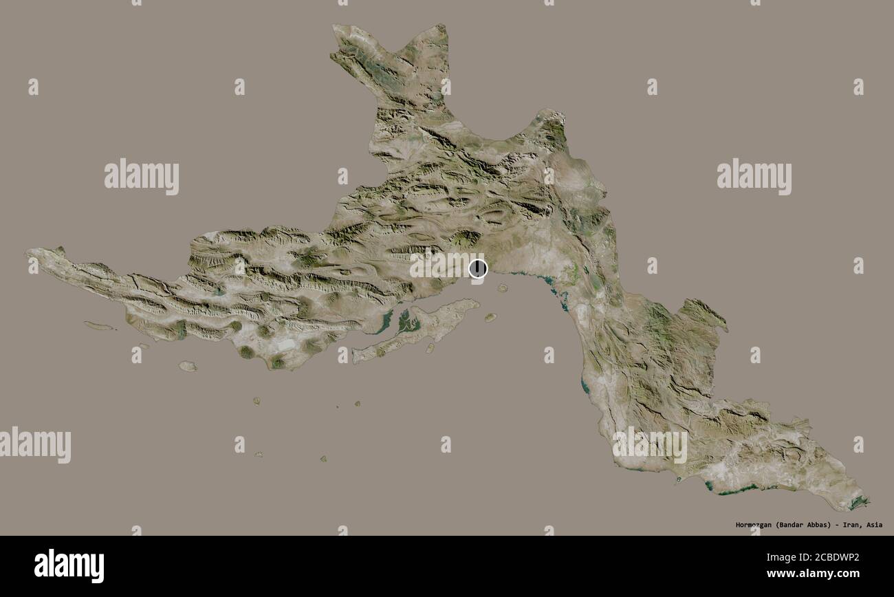 Shape of Hormozgan, province of Iran, with its capital isolated on a ...