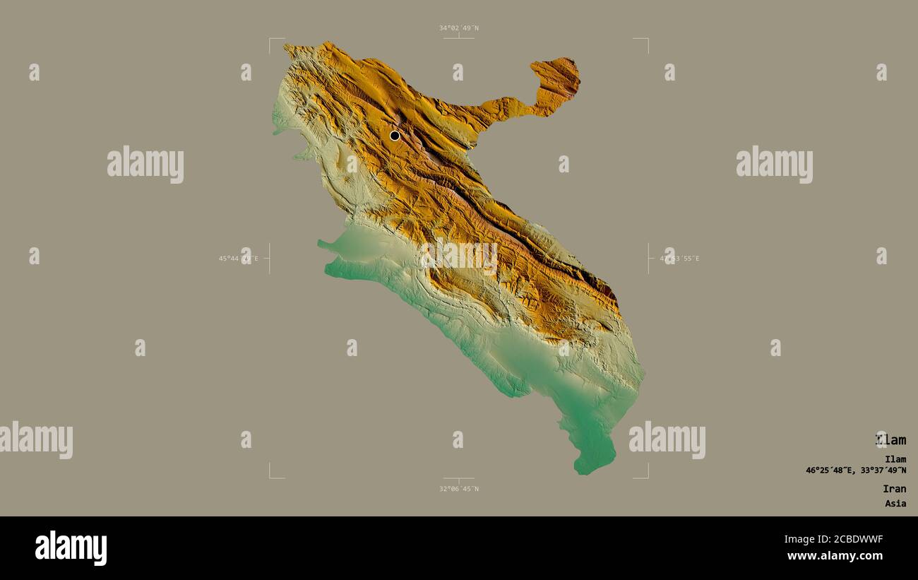 Area of Ilam, province of Iran, isolated on a solid background in a ...