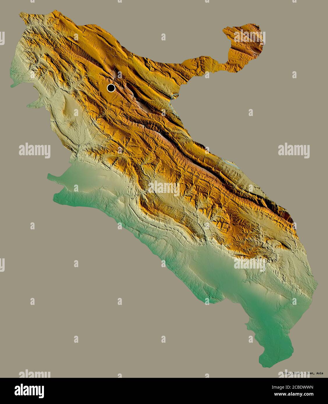 Shape of Ilam, province of Iran, with its capital isolated on a solid ...