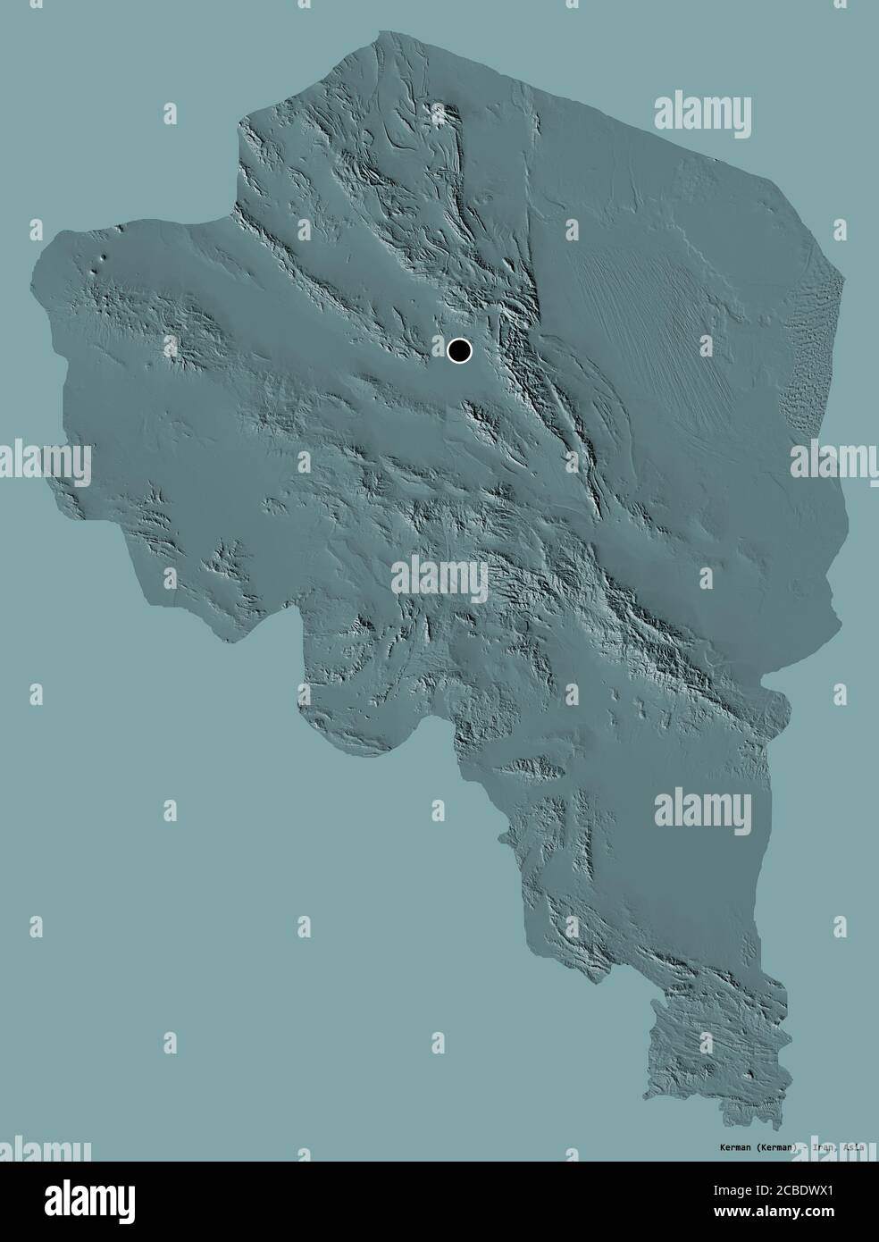 Shape of Kerman, province of Iran, with its capital isolated on a solid ...