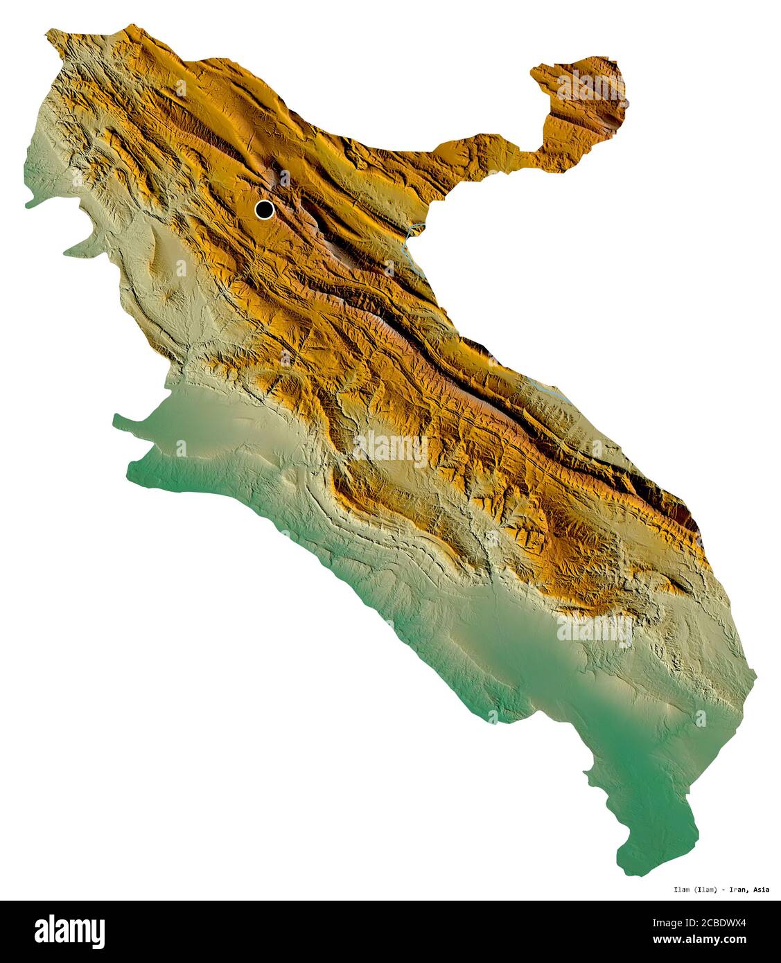 Shape of Ilam, province of Iran, with its capital isolated on white ...