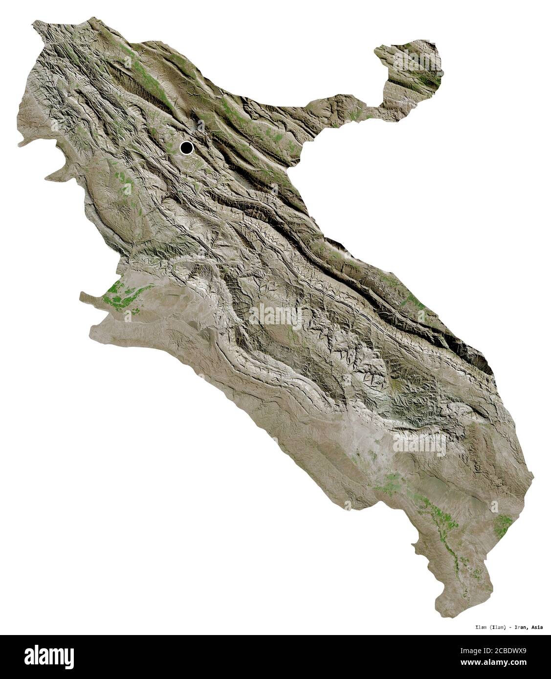 Shape of Ilam, province of Iran, with its capital isolated on white ...