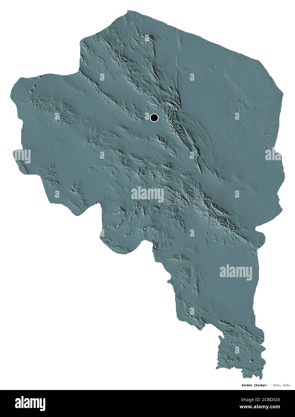 Shape of Kerman, province of Iran, with its capital isolated on white ...
