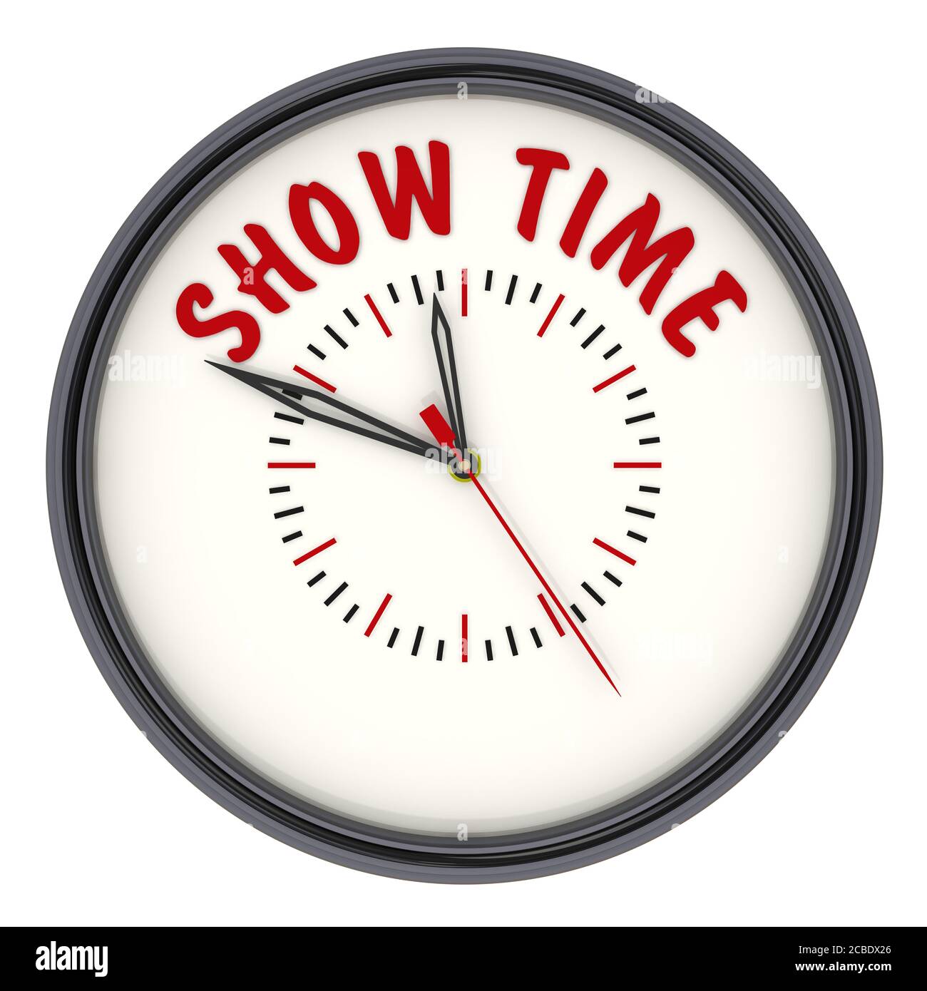 Show time. Clock with text. The round clock with red text SHOW TIME ...