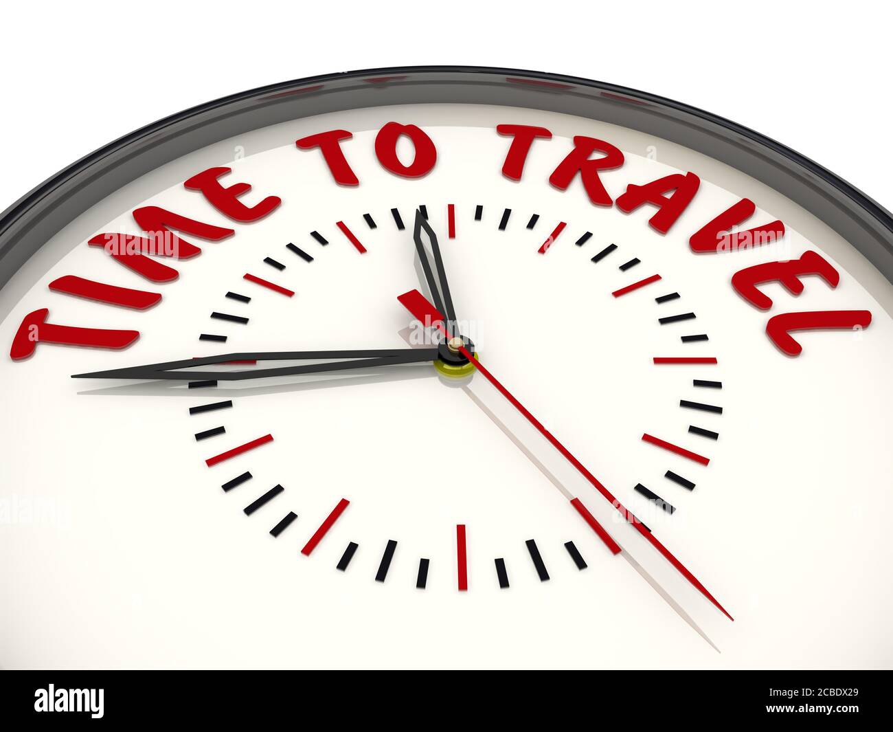 Time to travel. Clock with text. Analog Clock with red text TIME TO ...