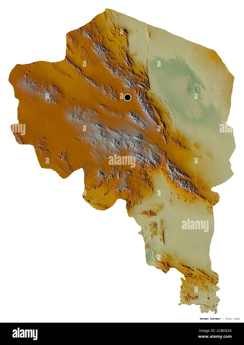 Shape of Kerman, province of Iran, with its capital isolated on white ...