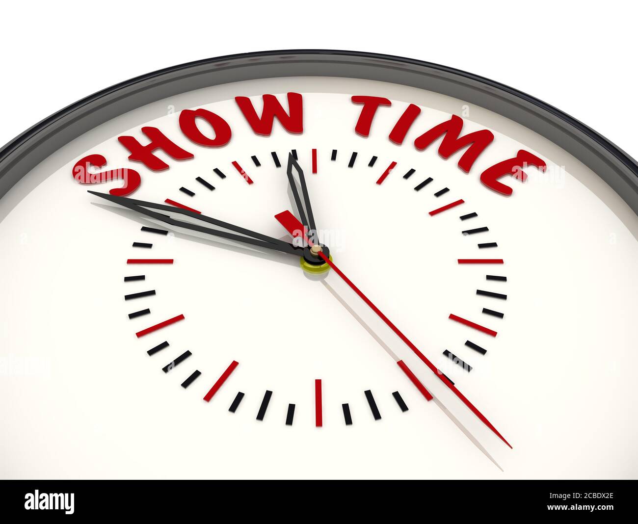 Show time. Clock with text. The round clock with red text SHOW TIME ...