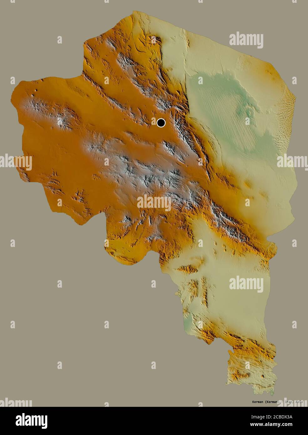 Shape of Kerman, province of Iran, with its capital isolated on a solid ...