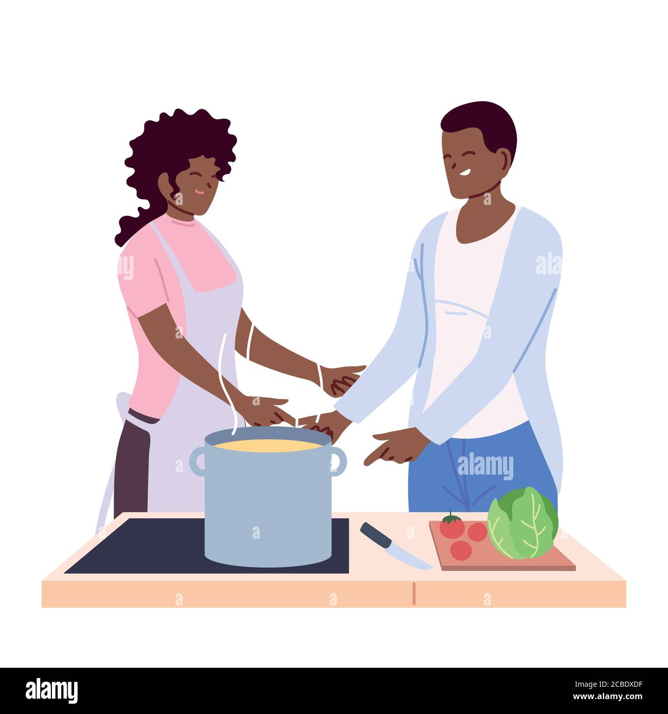 couple of people preparing soup on white background vector illustration ...