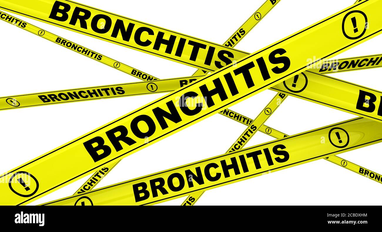 Bronchitis. Yellow warning tapes with black words BRONCHITIS ...