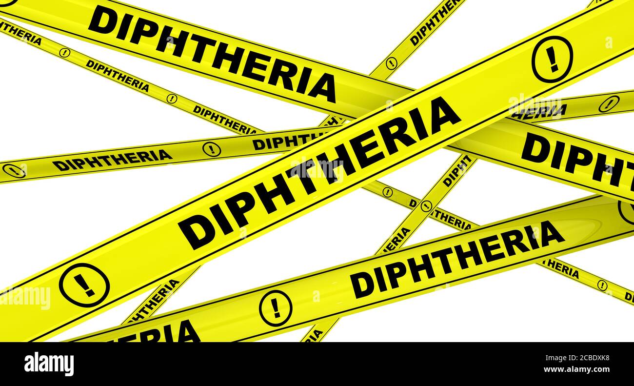 Yellow warning tapes with black words DIPHTHERIA (is an infection ...