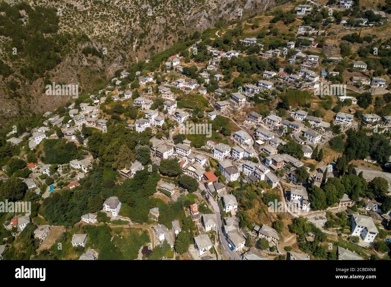 Aerial view of Makrinitsa traditional greek village on Pelion mountain ...