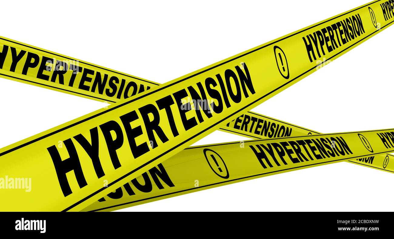 Hypertension. Yellow warning tapes with black words HYPERTENSION ...
