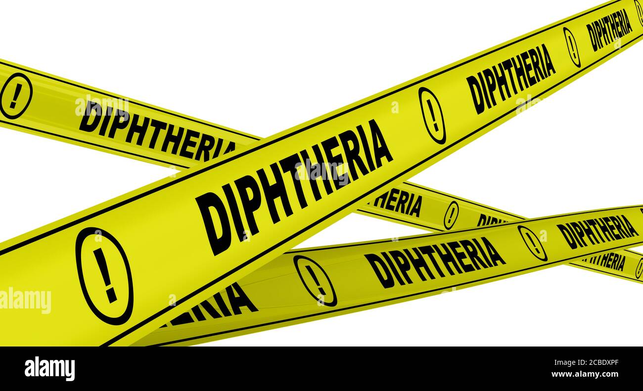 Yellow warning tapes with black words DIPHTHERIA (is an infection ...