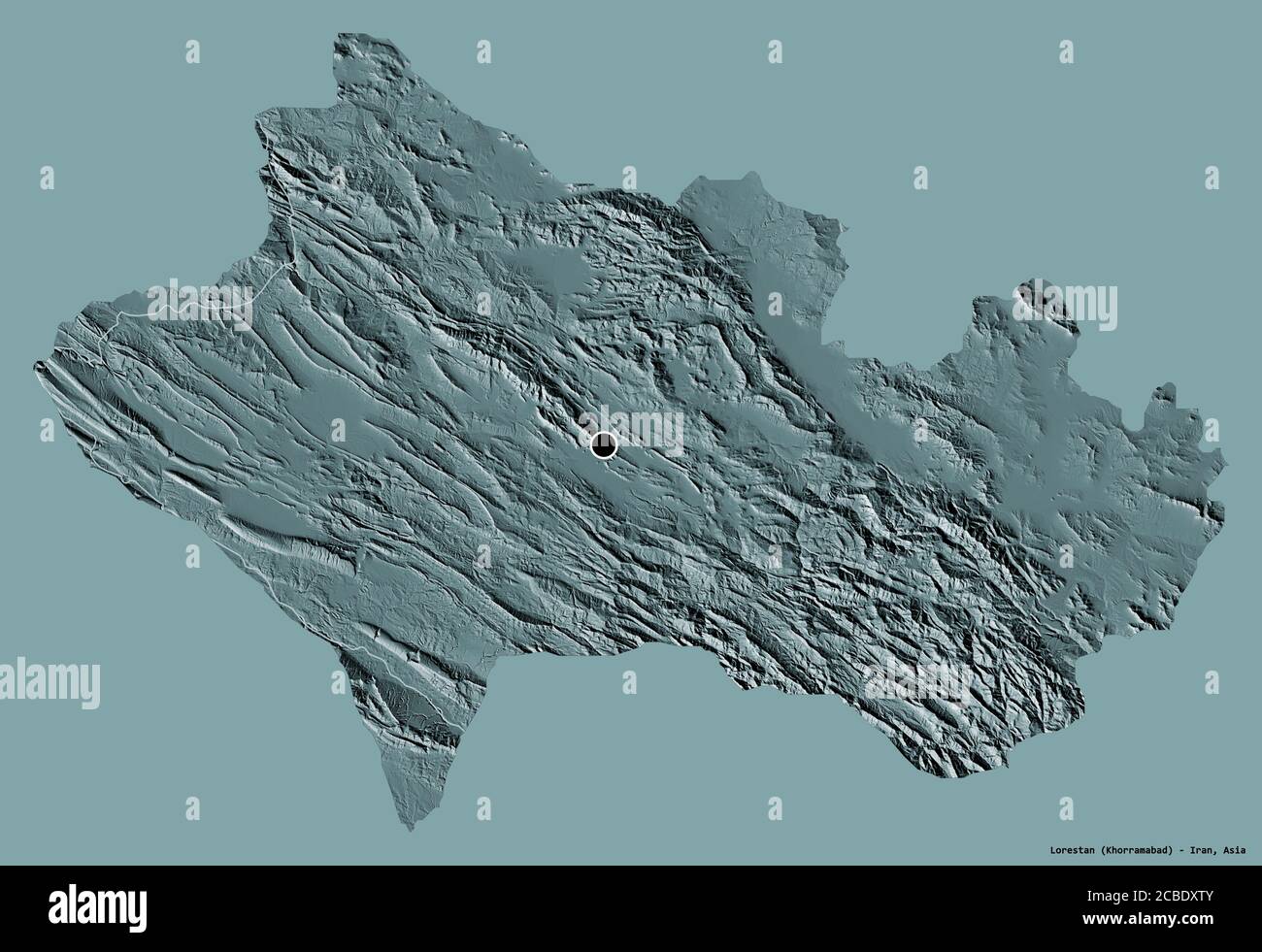 Shape of Lorestan, province of Iran, with its capital isolated on a ...
