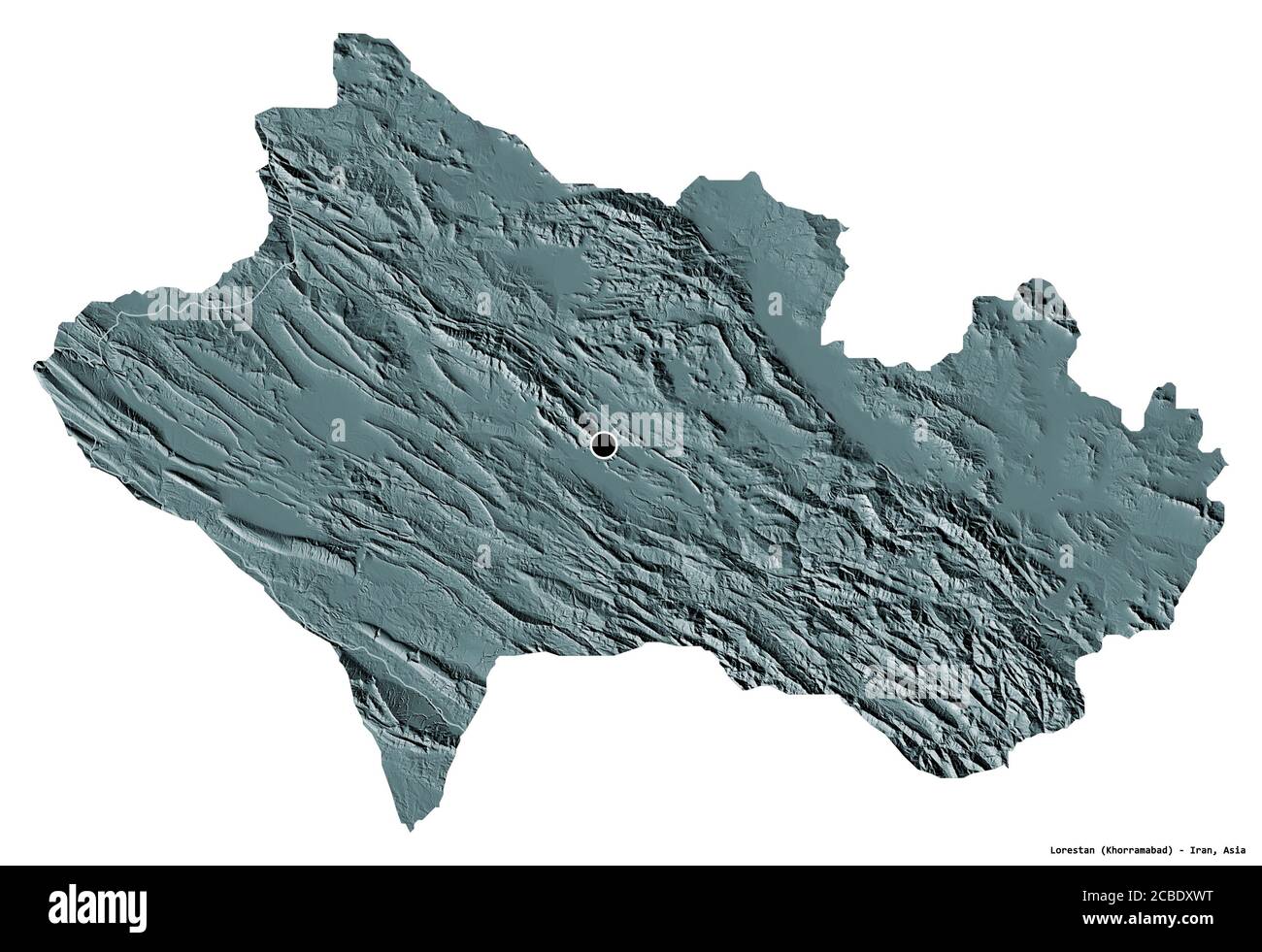 Shape of Lorestan, province of Iran, with its capital isolated on white ...