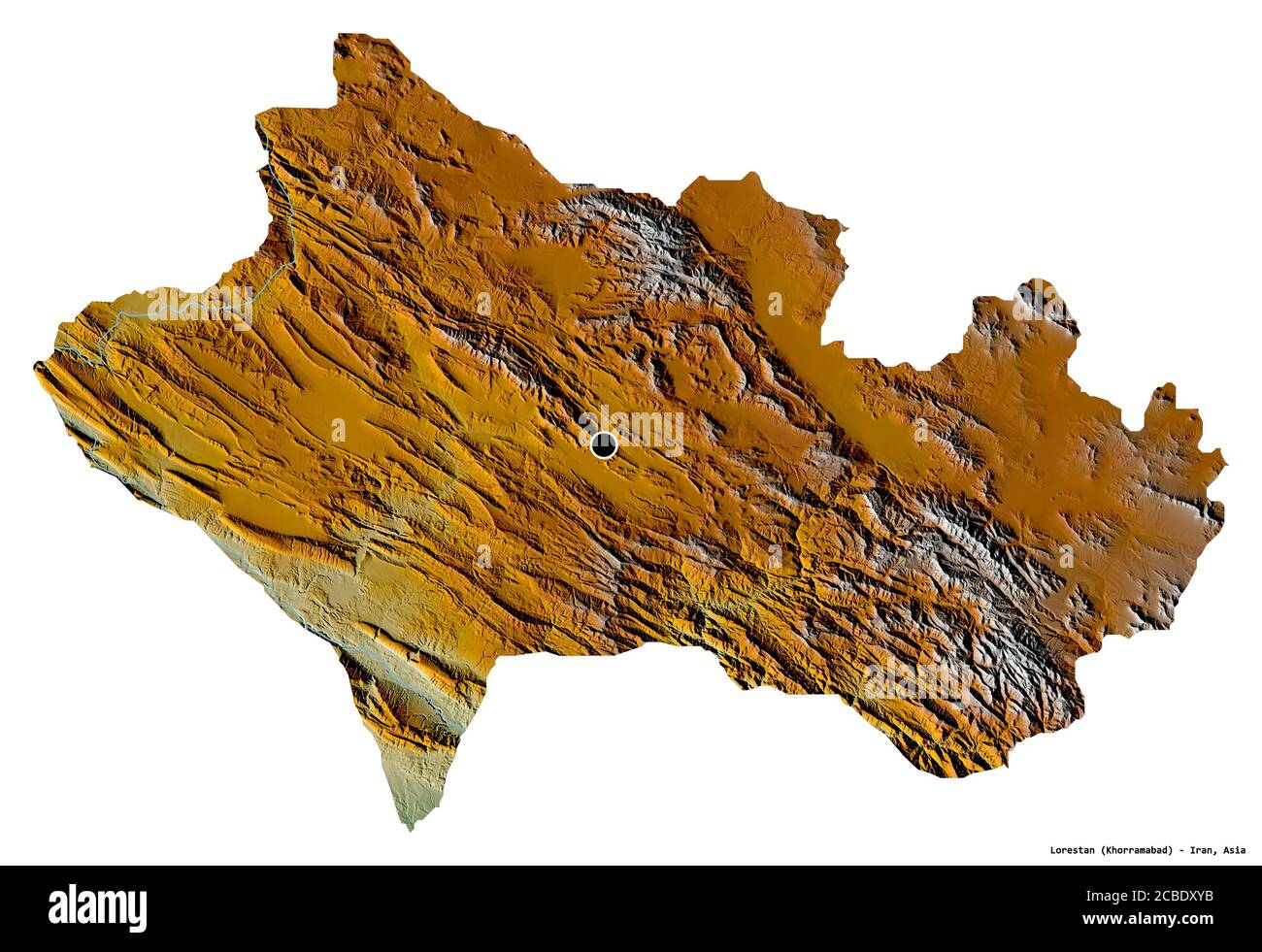Shape of Lorestan, province of Iran, with its capital isolated on white ...