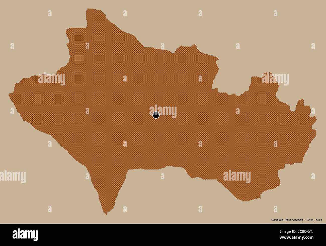 Shape of Lorestan, province of Iran, with its capital isolated on a ...