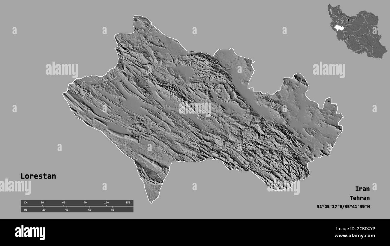 Shape of Lorestan, province of Iran, with its capital isolated on solid ...