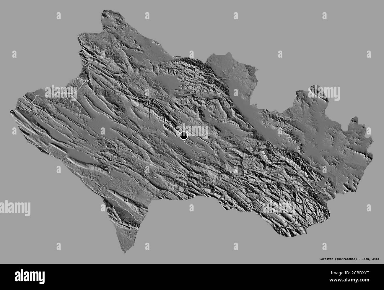 Shape of Lorestan, province of Iran, with its capital isolated on a ...