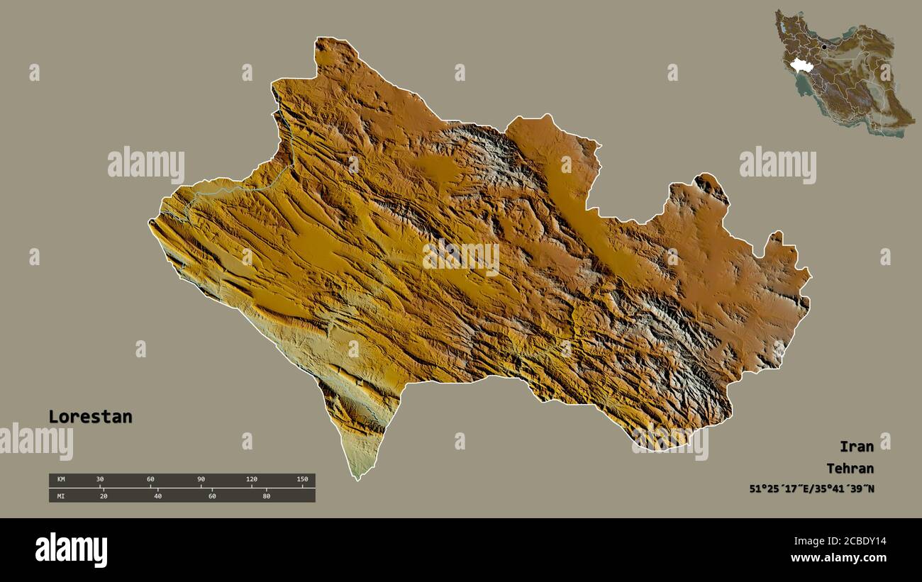 Shape of Lorestan, province of Iran, with its capital isolated on solid ...