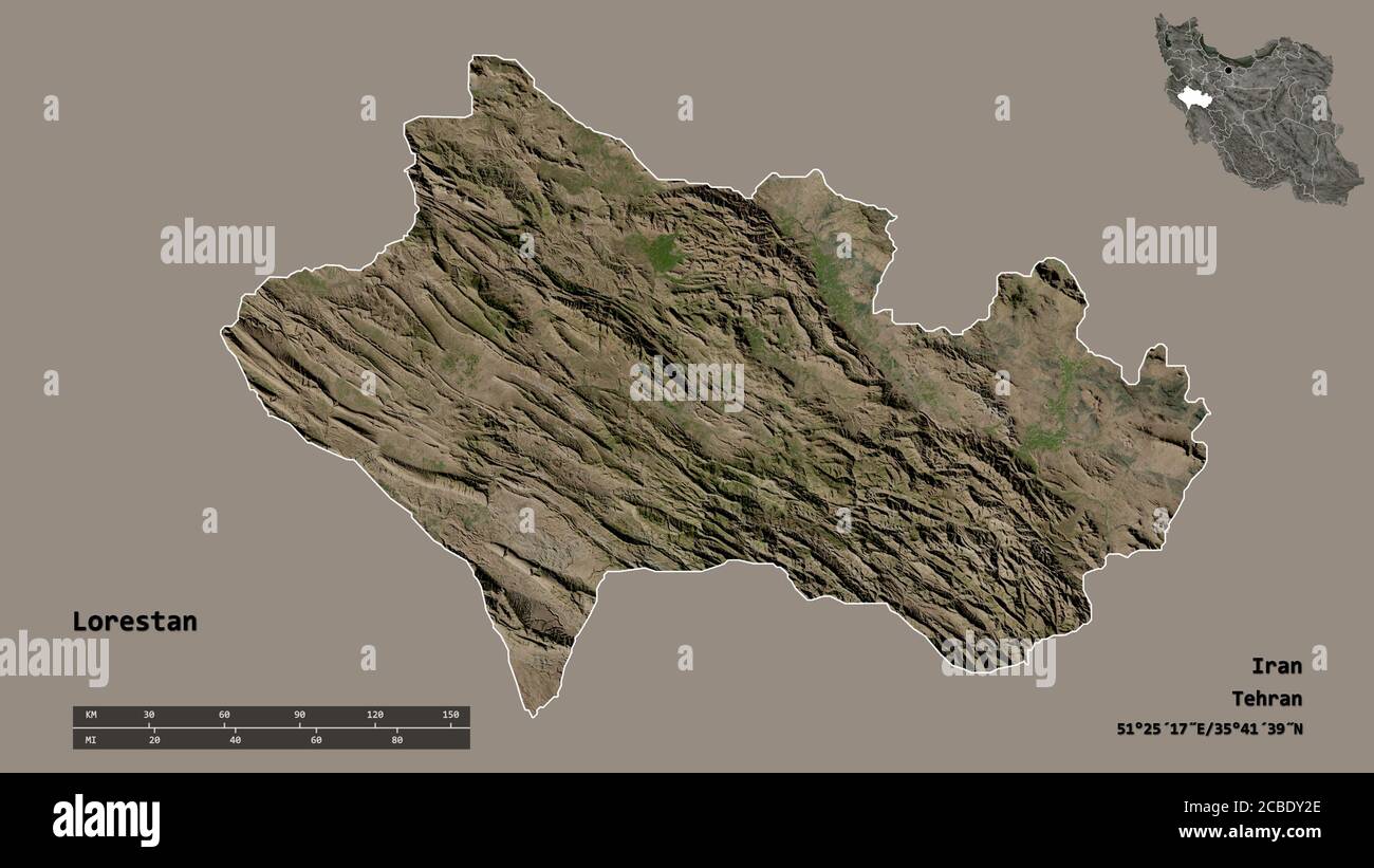 Shape of Lorestan, province of Iran, with its capital isolated on solid ...