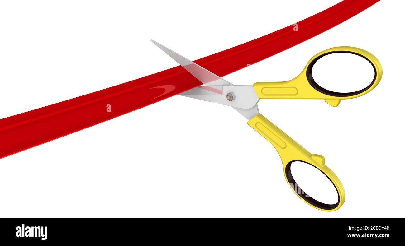 Scissors cut the red tape. Gold scissors cut the red tape. Isolated ...