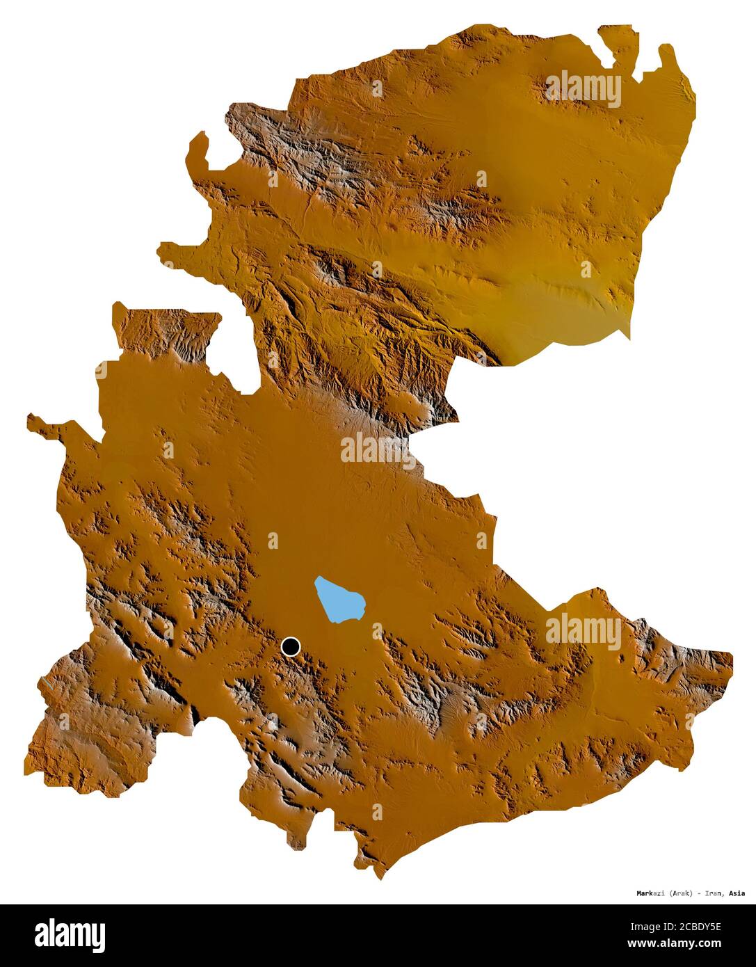 Shape of Markazi, province of Iran, with its capital isolated on white ...