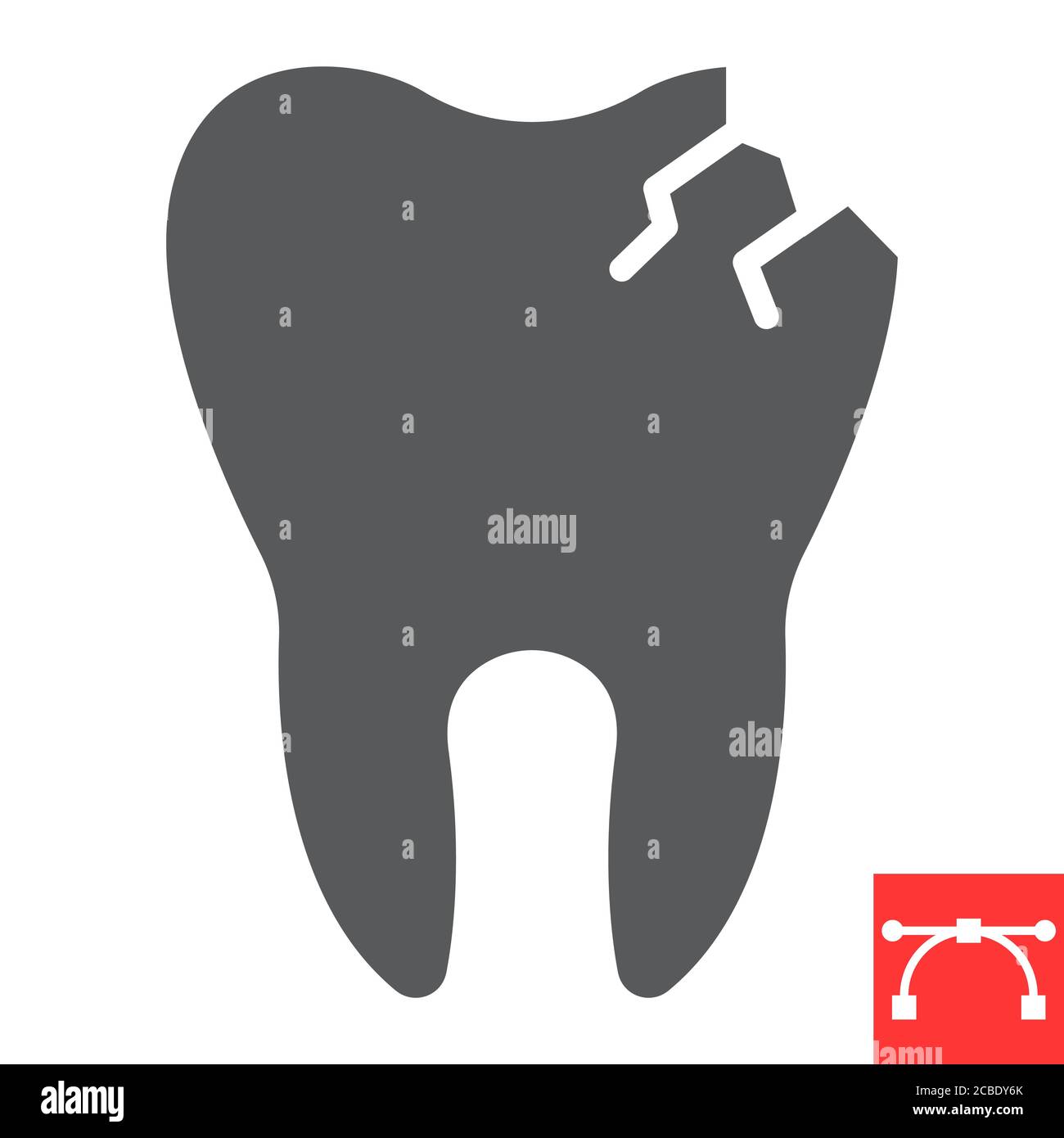 Cracked tooth glyph icon, dental and stomatolgy, broken tooth sign vector graphics, editable ...