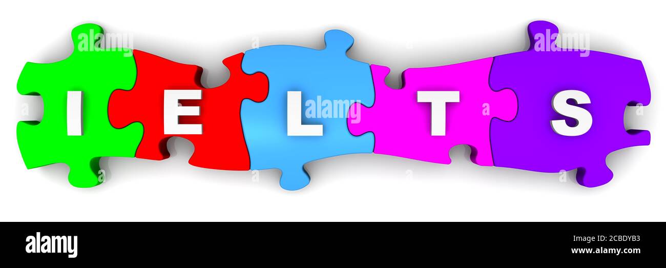 IELTS. Inscription on the multicolored puzzles. The abbreviation IELTS ...