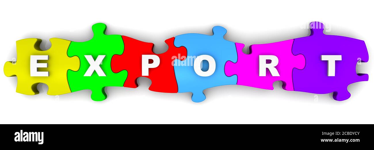 Export. Word on the multicolored puzzles. The word EXPORT on colorful ...