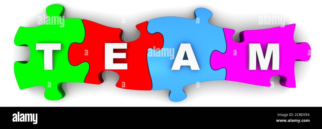 Team word on puzzles. The word TEAM on colorful puzzles isolated on ...