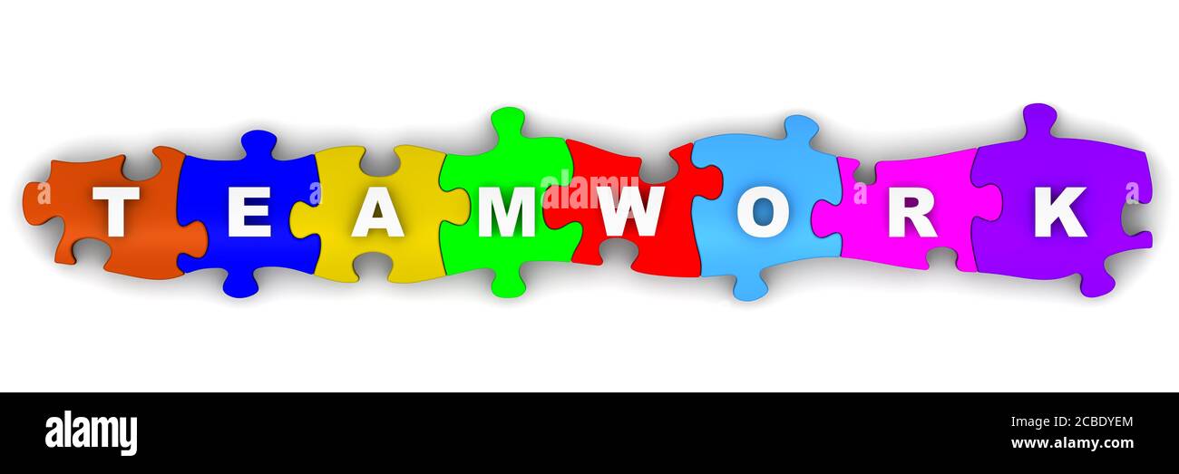 Teamwork. Labeled puzzles. The white word TEAMWORK composed from ... Teamwork. Labeled puzzles. The white word TEAMWORK composed from ...