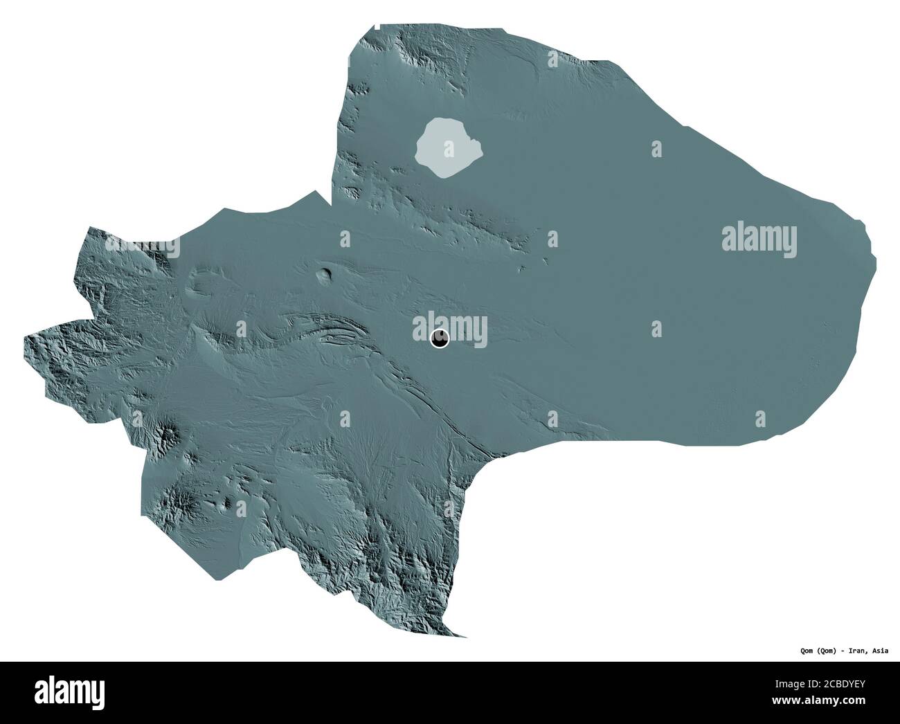 Shape of Qom, province of Iran, with its capital isolated on white ...