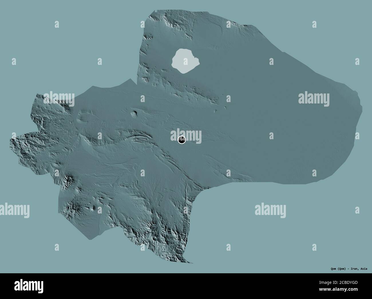 Shape of Qom, province of Iran, with its capital isolated on a solid ...