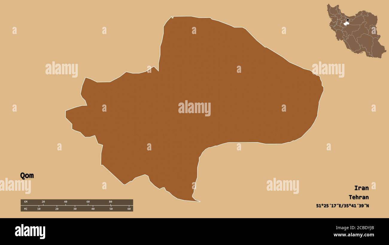 Shape of Qom, province of Iran, with its capital isolated on solid ...