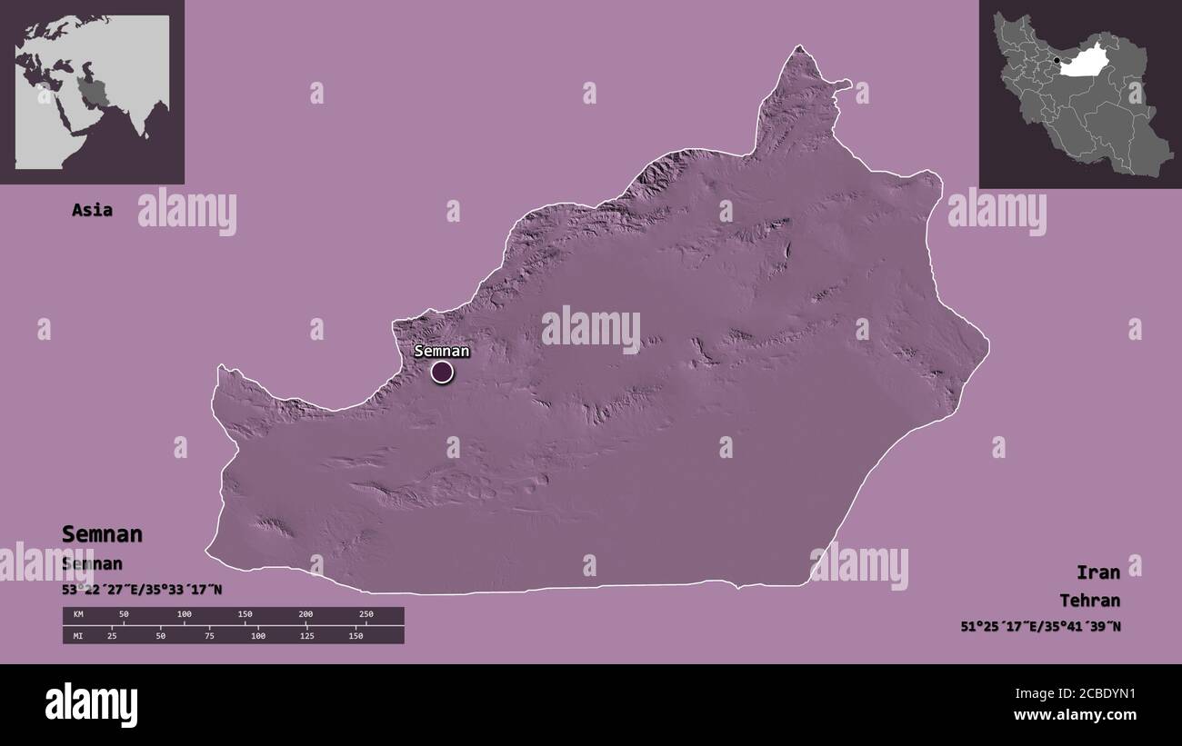 Shape of Semnan, province of Iran, and its capital. Distance scale ...