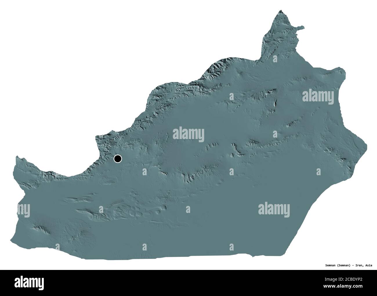 Shape of Semnan, province of Iran, with its capital isolated on white ...