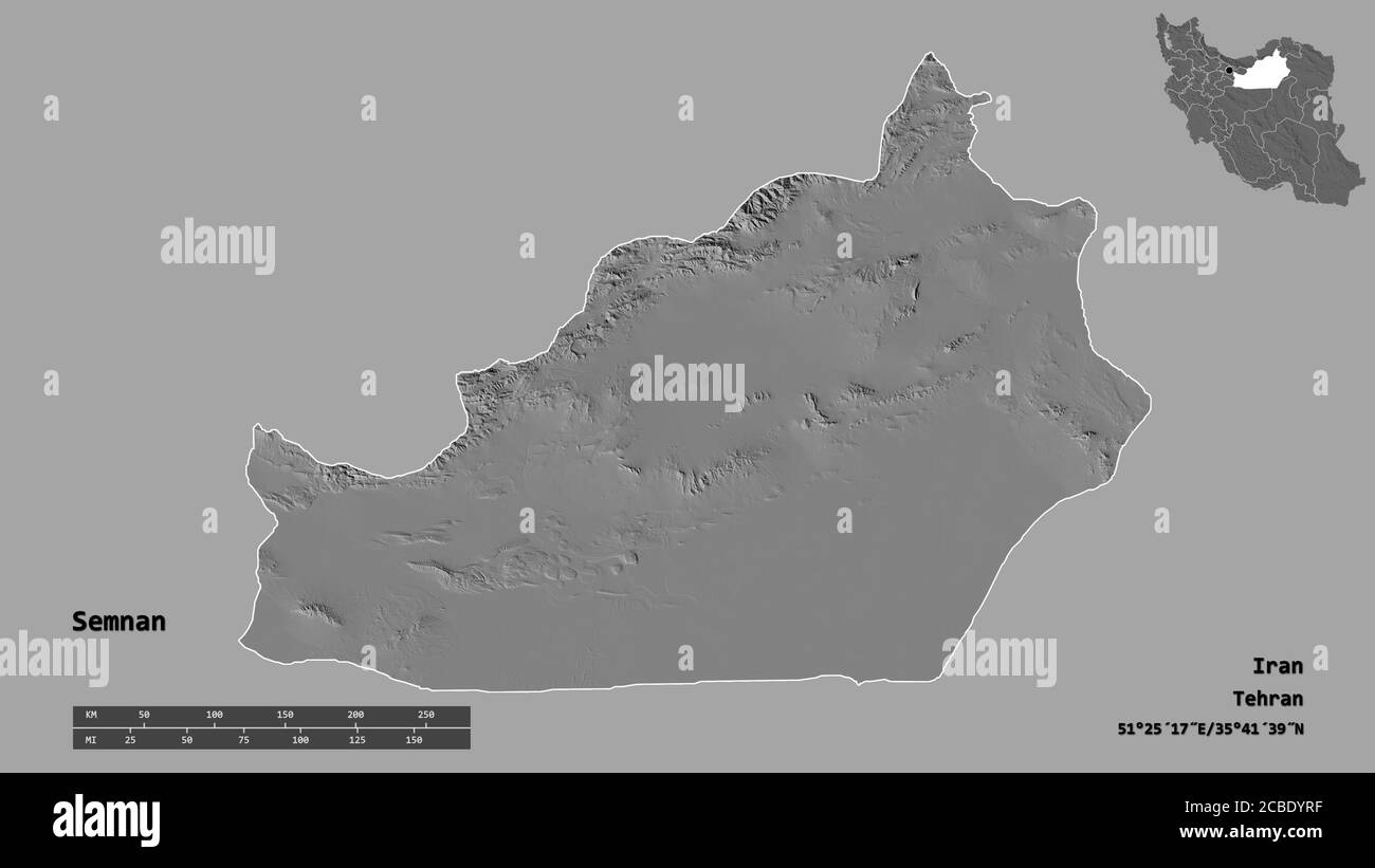 Shape of Semnan, province of Iran, with its capital isolated on solid ...