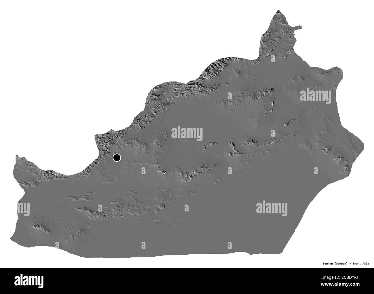 Shape of Semnan, province of Iran, with its capital isolated on white ...