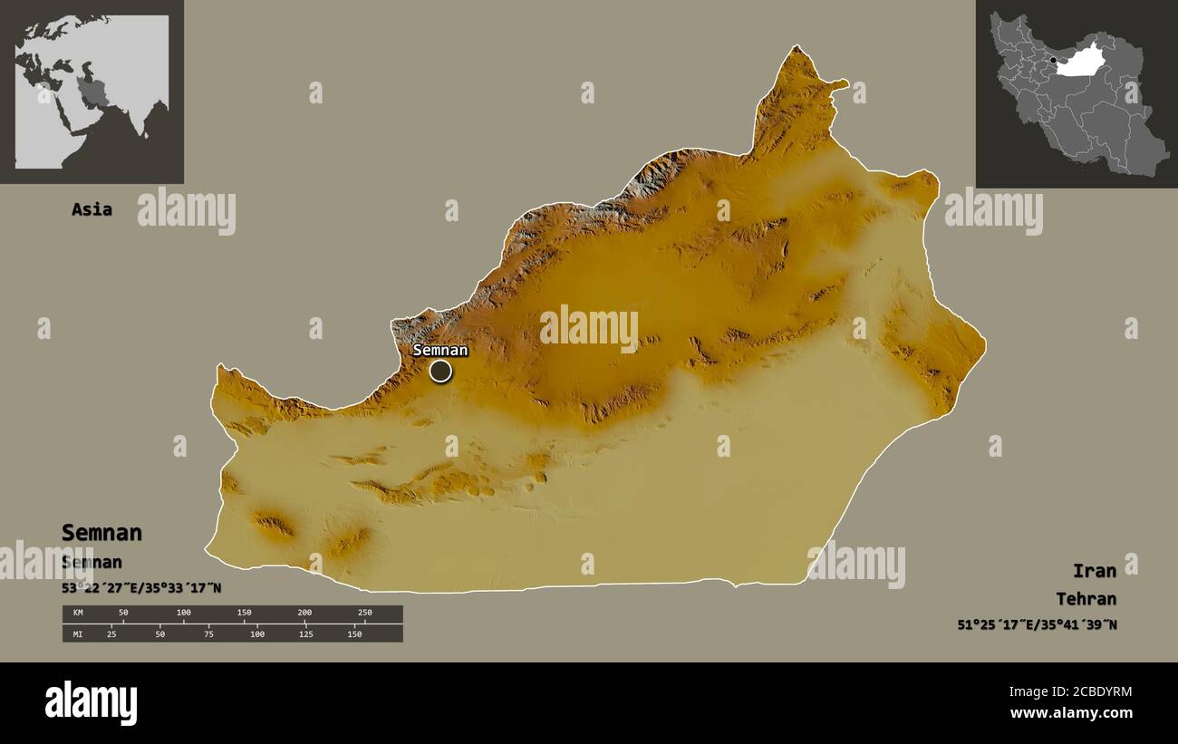 Shape of Semnan, province of Iran, and its capital. Distance scale ...