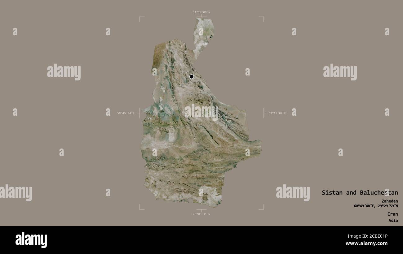 Area of Sistan and Baluchestan, province of Iran, isolated on a solid ...