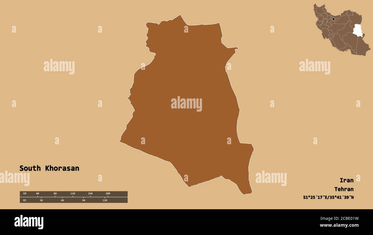 Shape of South Khorasan, province of Iran, with its capital isolated on ...