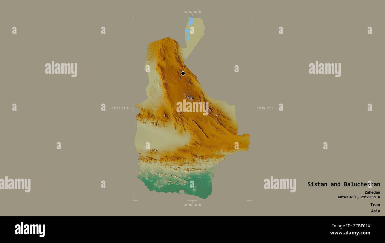 Area of Sistan and Baluchestan, province of Iran, isolated on a solid ...