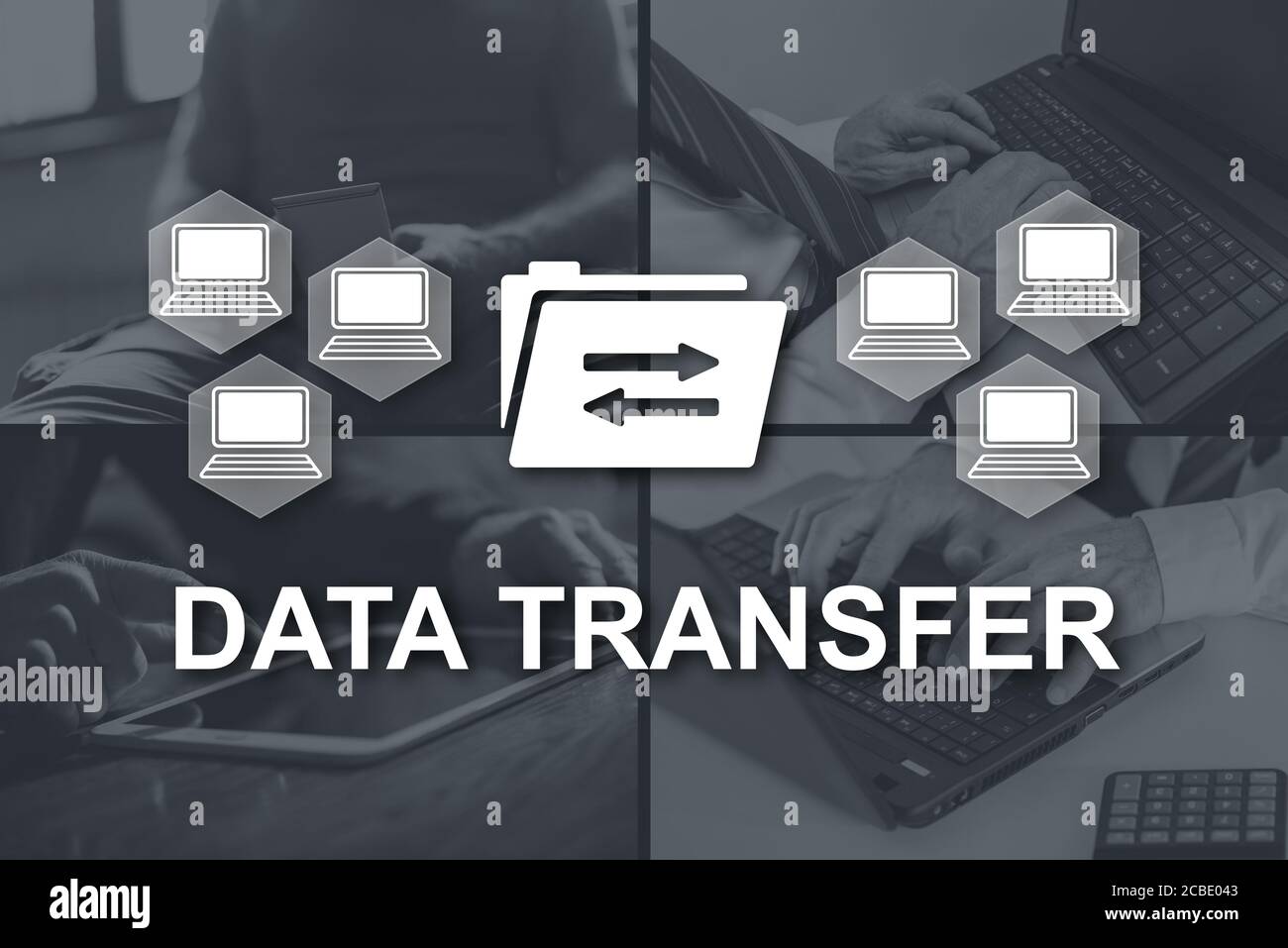 Data transfer concept illustrated by pictures on background Stock Photo ...